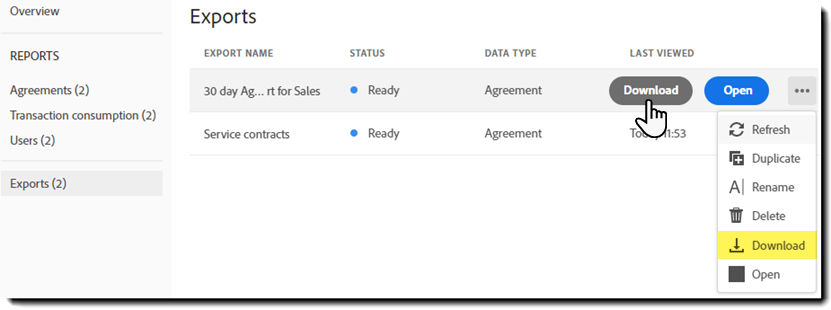 Download the content of a data export